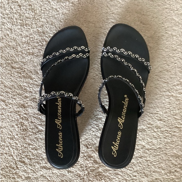 Athena Alexander | Shoes | Athena Alexander Black Slides With Silver ...